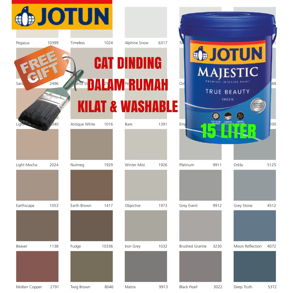JOTUN 15 LITER MAJESTIC TRUE BEAUTY SHEEN INTERIOR WASHABLE PAINT / CAT DINDING DALAM KILAT ...