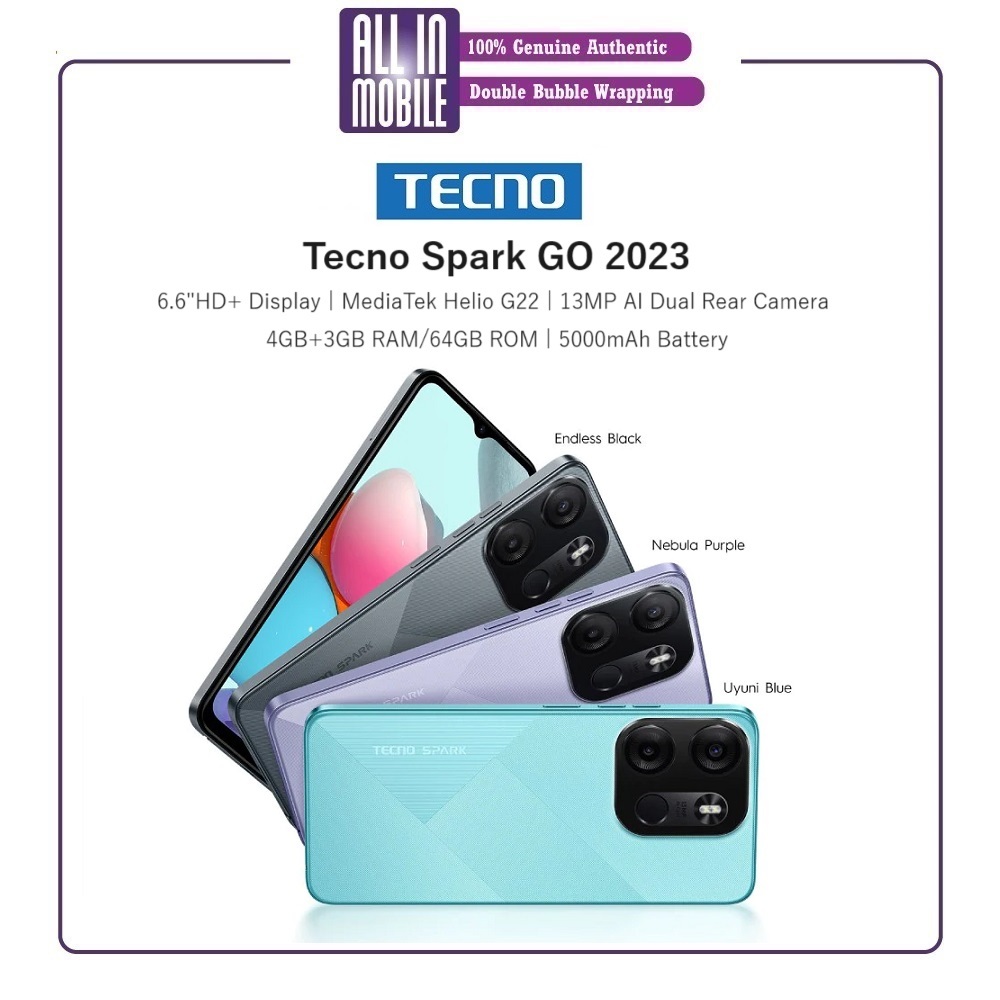 [MY] Tecno Spark GO 2023 l (4+3GB) Extended RAM + 64GB ROM l Mediatek Helio A22 l 5000mAh Mega ...