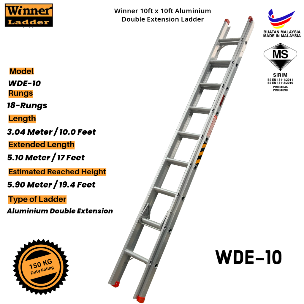 Winner Ladder 10ft x 10 ft Aluminium Double Extension Ladder 10 kaki x ...