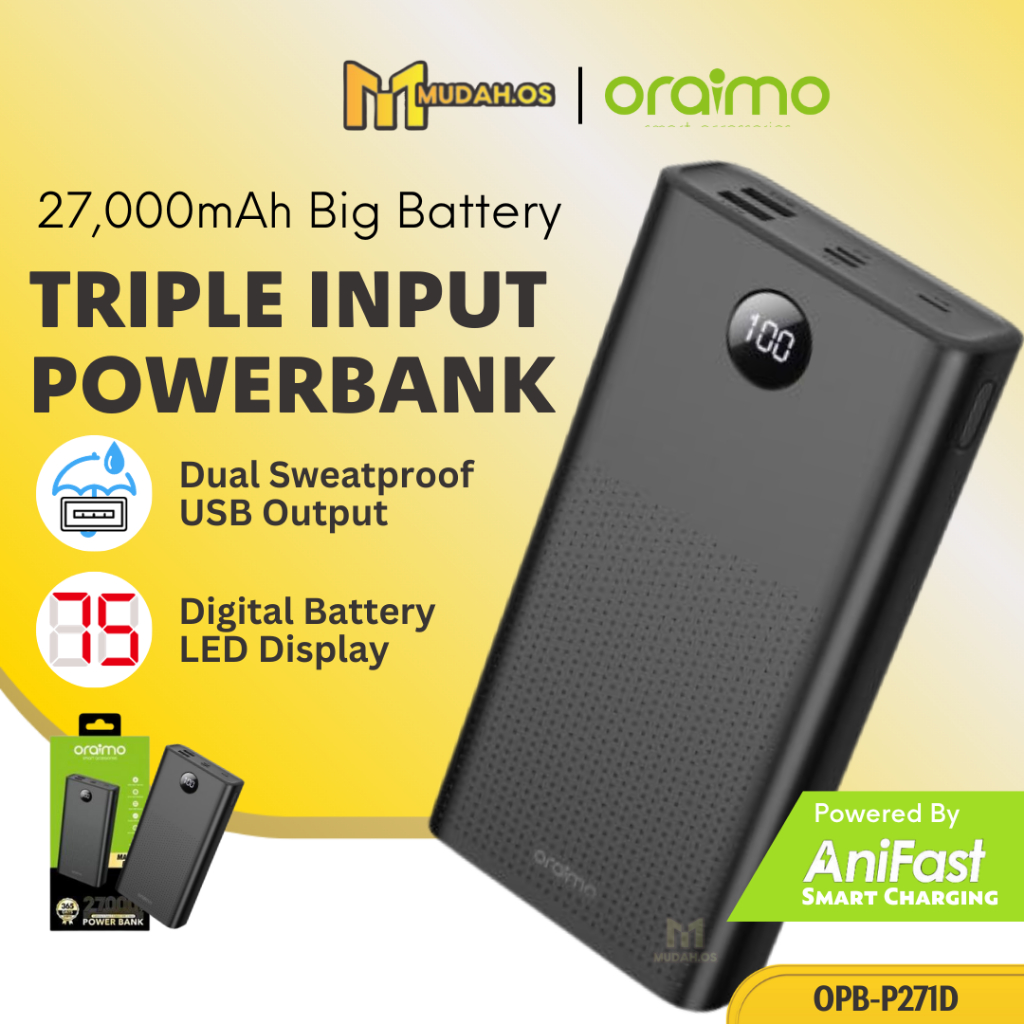 ORAIMO 27000mAh Portable Powerbank With Type C + Micro Input 2.1A ...