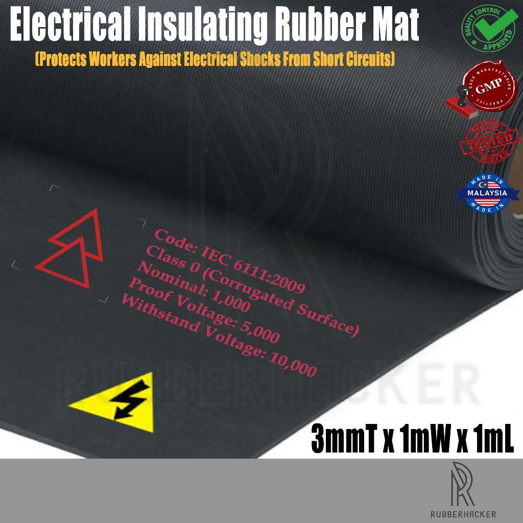 Electrical Insulating Class 0 Rubber Mat 3mm x 1m x 1m with Nominal ...