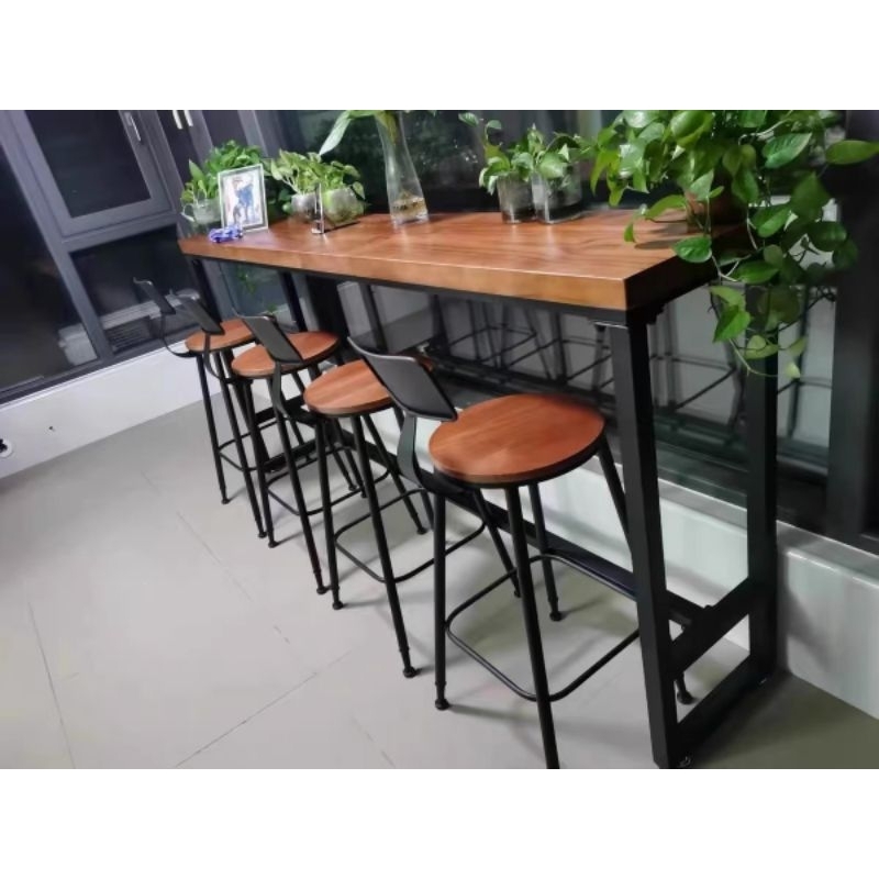 Solid wood bar table home balcony wall narrow table long table milk tea ...