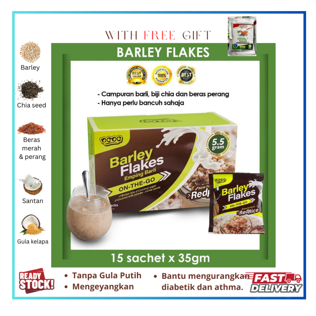 Cereal Barli Organik | Instant Barley Drink| Barley Flakes tanpa Gula ...