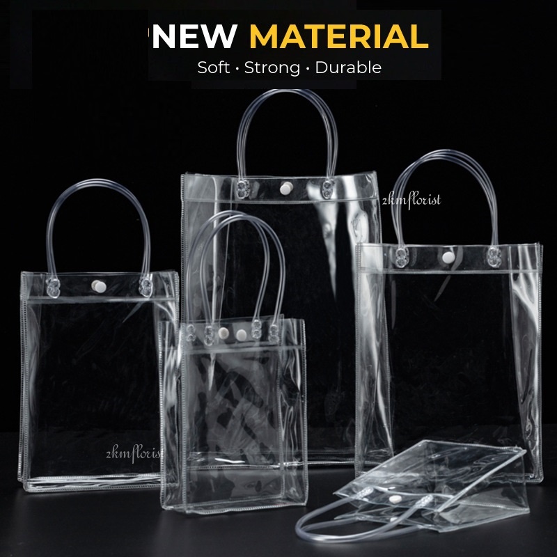 PVC TOTE BAG Transparent Goodies Bag Clear Button Plastic Handbag Clear ...
