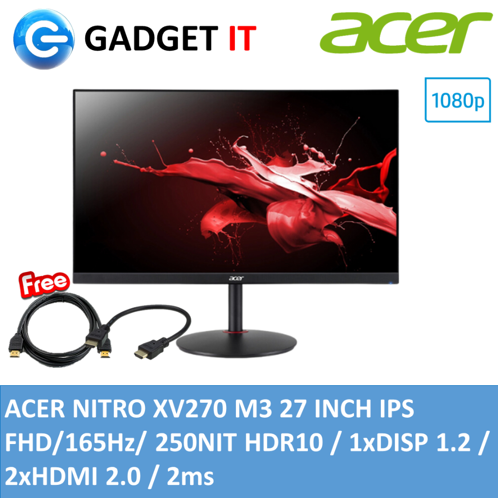 ACER NITRO XV270 M3 GAMING MONITOR 27" FHD IPS 165Hz,2MS)FREE HDMI ...