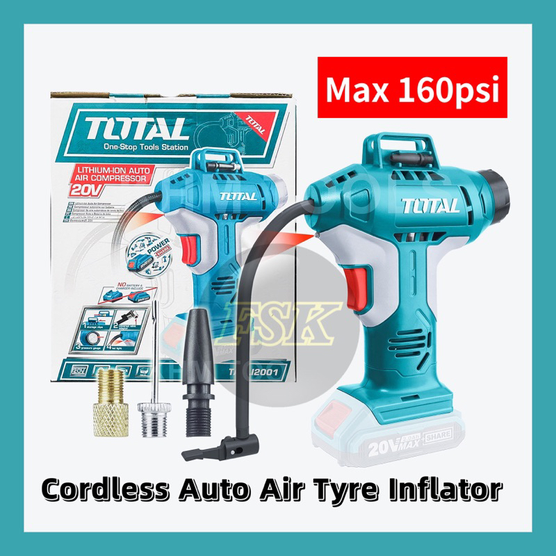 TOTAL Cordless Auto Air Compressor 20V / Auto Tyre Inflator锂电充气机(Max ...