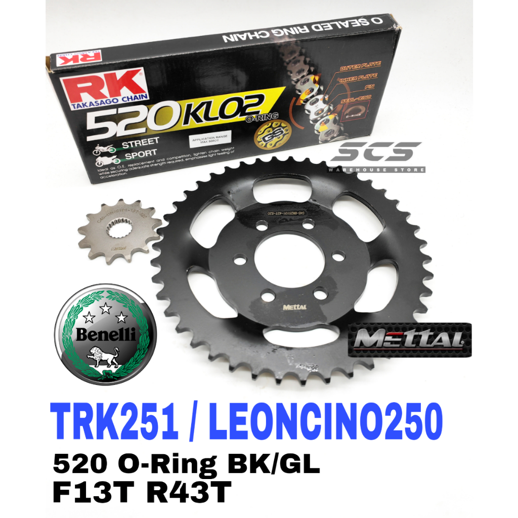 RK Chain Set Benelli TRK251 Leoncino 250 520 KLO2 O-Ring Rivet Black ...