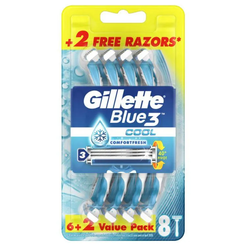 Gillette Blue 3 Disposable Razor (8s) (Comfort / Sensitive / Cool ...