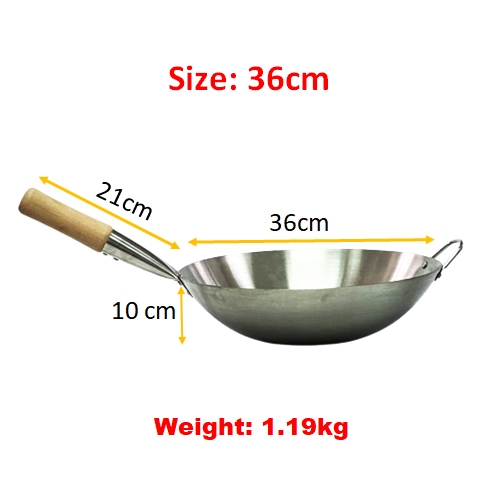 XW603 Stainless Steel Stir Fry Wok With Wooden Handle - 30/32/34/36 ...