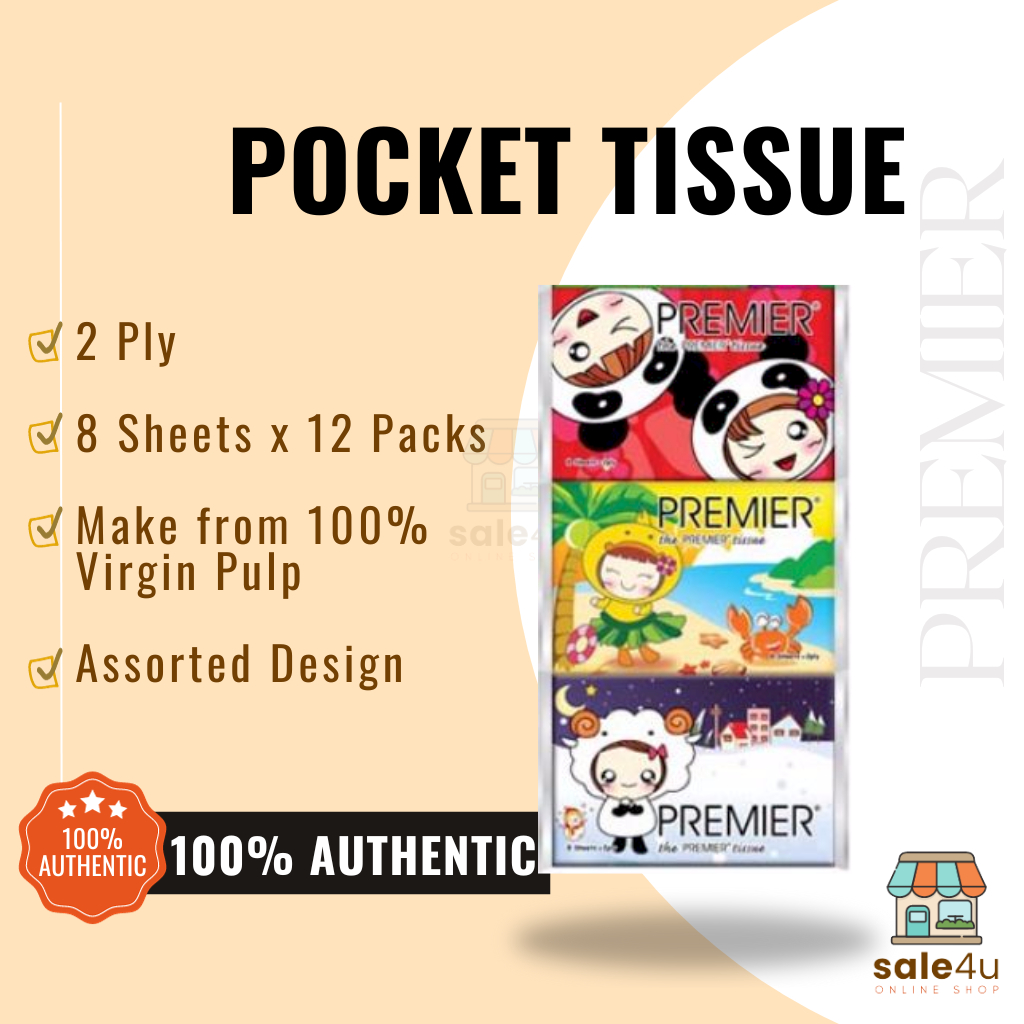 Premier Pocket Tissue Paper Kertas Tisu 2ply 2 Lapis (8s x 12 packs ...