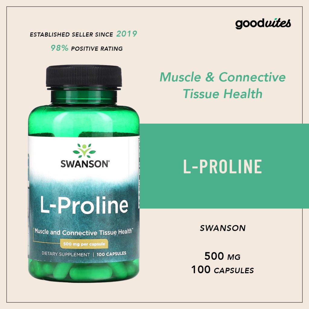 Swanson L-Proline 500mg 100 Capsules (Amino Acid / Maintains Muscle ...