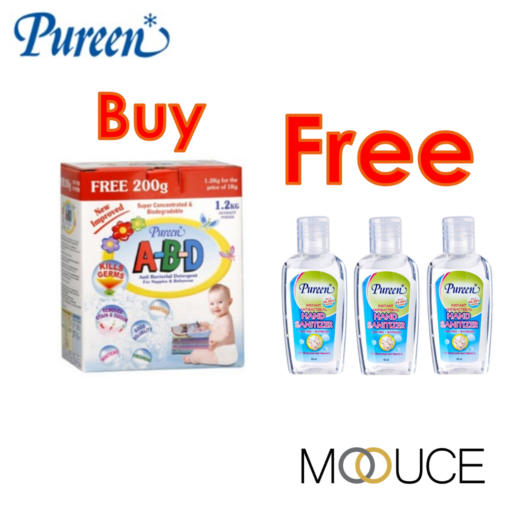 PUREEN Anti Bacterial Powder Detergent (A-B-D) 1.2KG (Free 3 Bottles ...