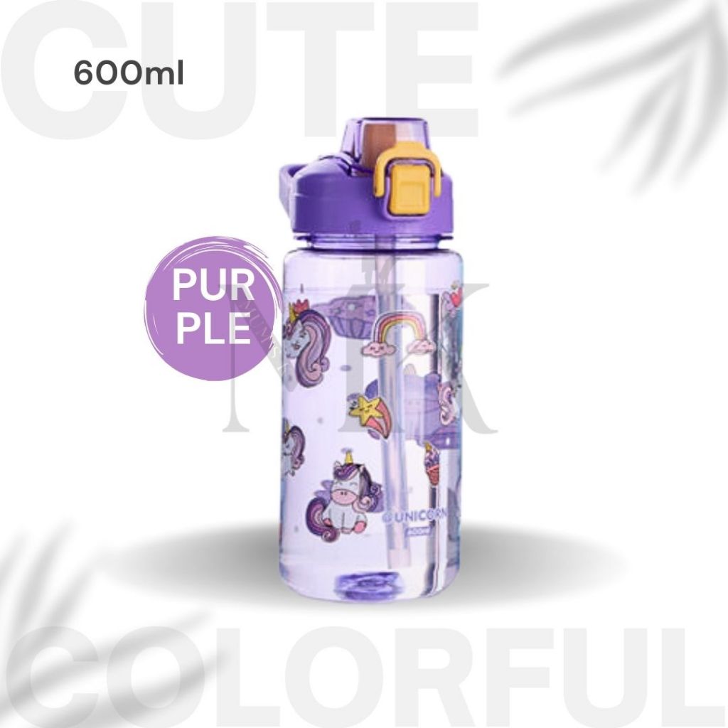Kids Water Bottle Cute Cartoon with Straw | 4 Colors/Designs | Botol ...
