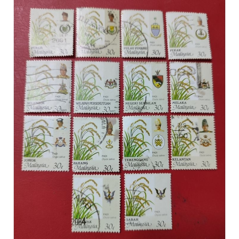 Setem Definitif Agro Based - 30 Sen Padi (Set Lengkap 14 Negeri ...