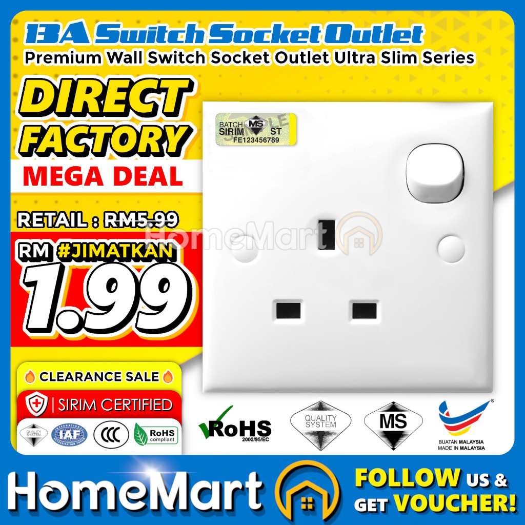 SIRIM 13A Switch Socket Outlet Wall Socket Switches Power Plug Wall ...