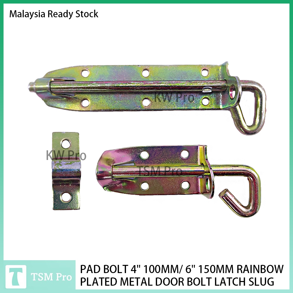 PAD BOLT 4" 100MM/ 6" 150MM RAINBOW PLATED METAL DOOR BOLT LATCH SLUG FOR SECURITY SAFETY ...