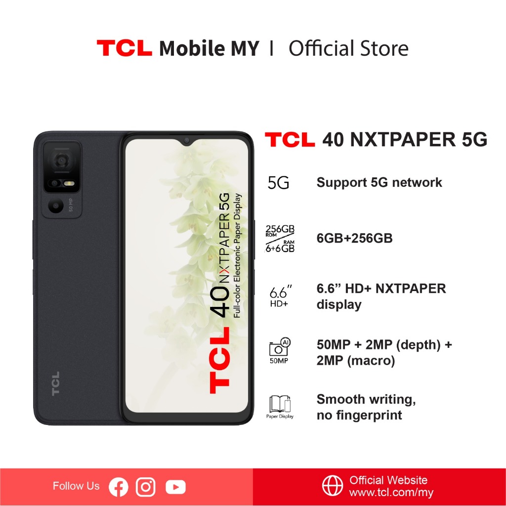 TCL 40 NXTPAPER 5G Smartphone 6.6” Eye-Care Display | 256GB | 50MP AI Triple Camera | 5000mAh ...