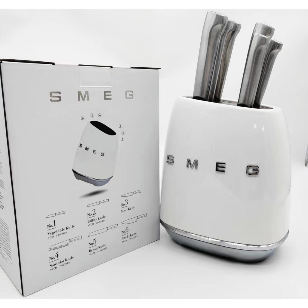 💛SMEG Knife Holder Set Smag Vintage Stainless Steel Kitchen Knife Home ...