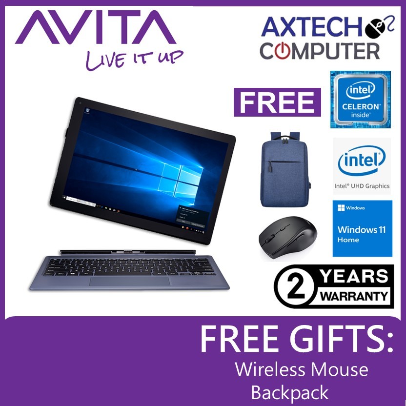 Avita Magus 12.2" FHD IPS 2-In-1 Touch Laptop Grey (Celeron N4020, 4GB ...