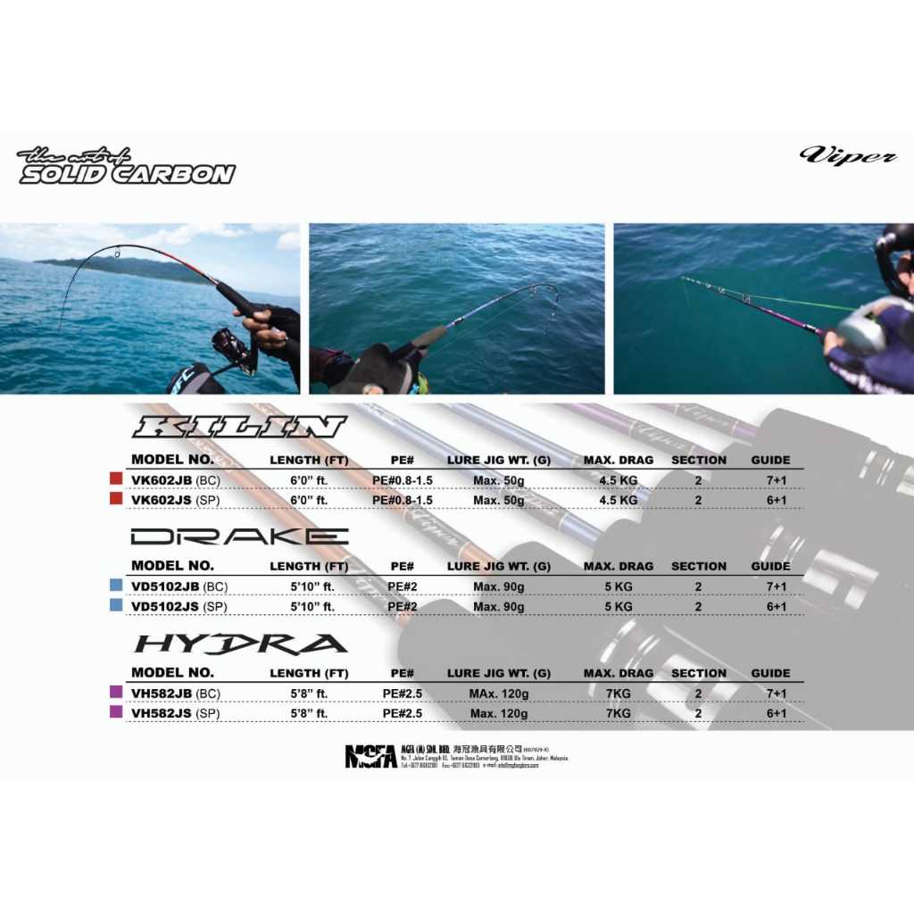 Viper Hydra Drake Kilin Light Jigging Fishing Rod Butt Joint Solid ...