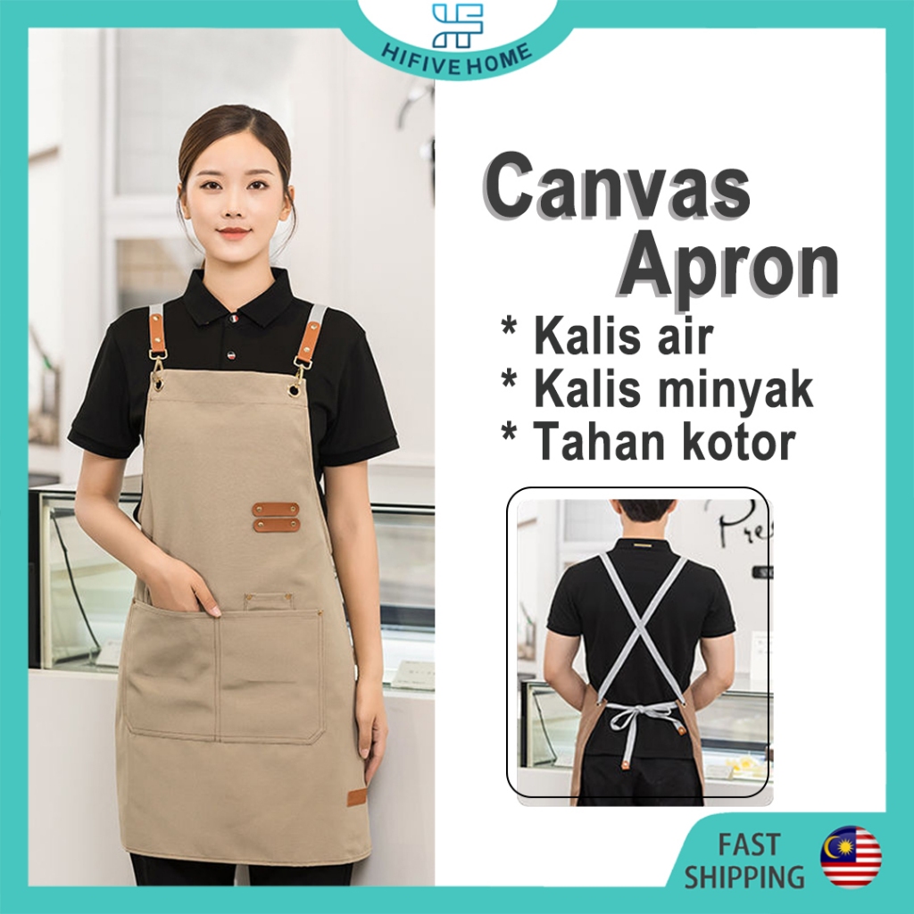 Canvas Apron Waterproof Thick For Kitchen Barista Kalis Air Apron Dapur ...