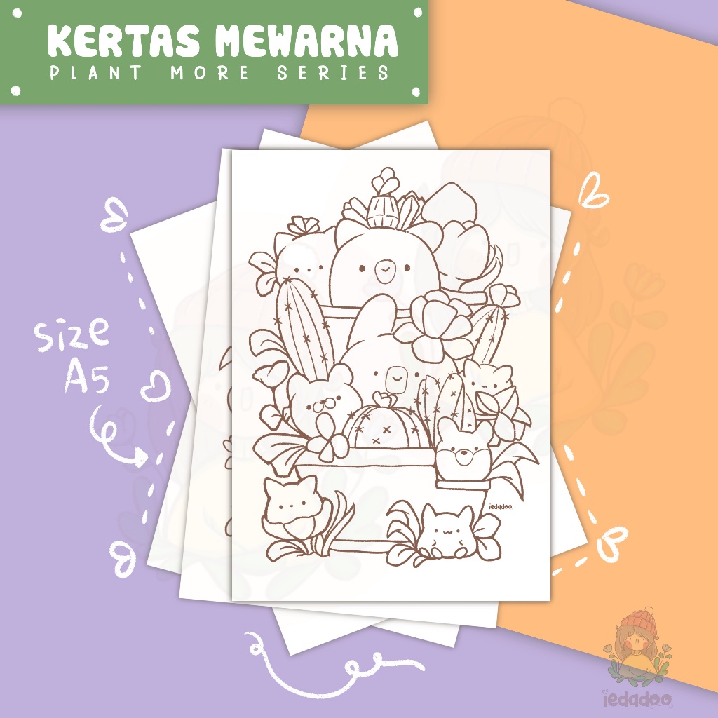 Set Mewarna Comel | Plant More Series | Cute Colouring Pages | 5 pages ...