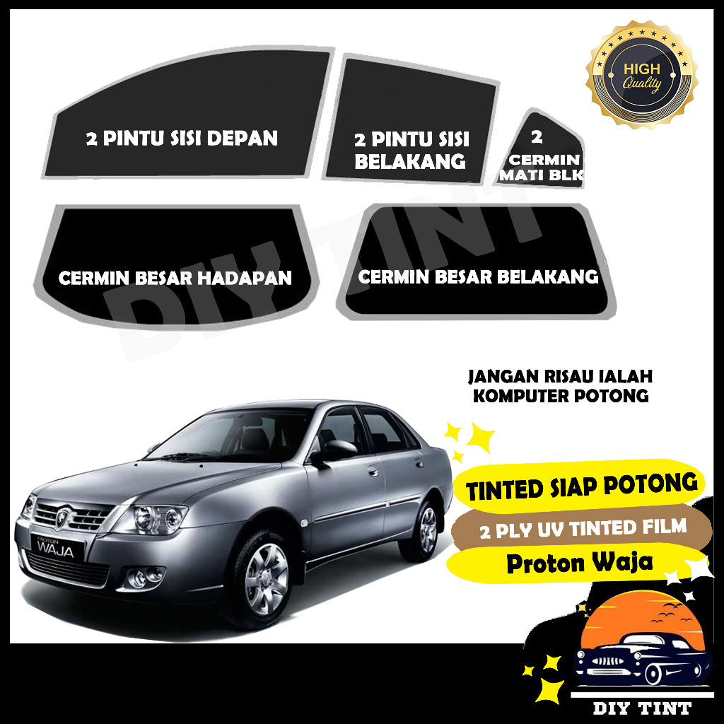 Proton Waja_Full Set _Tinted Kereta _2PLY UV Film_Hitam_Siap Potong/Car ...
