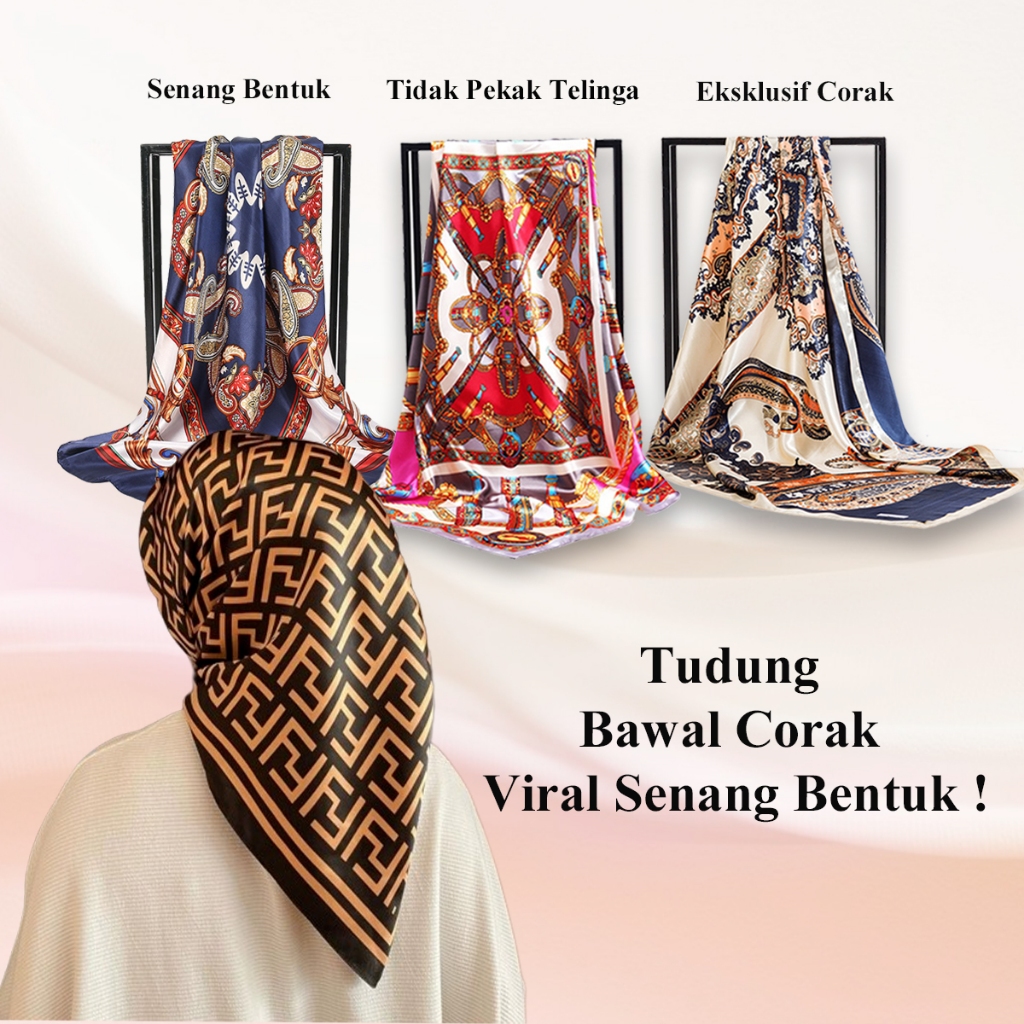 Tudung corak bawal satin silk printed hijab floral tudung bawal bidang ...