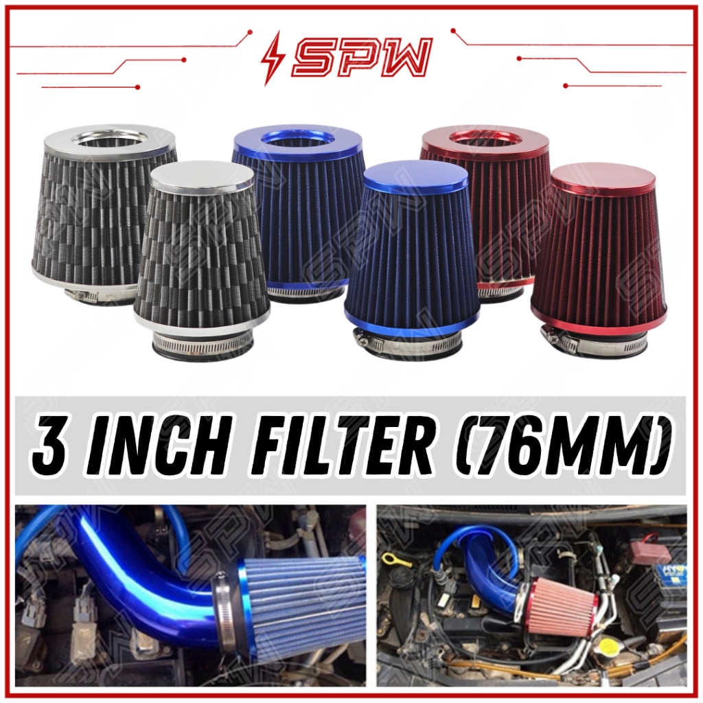 Universal Air Filter 3" inch 76mm Air Intake Filter Height High Flow ...