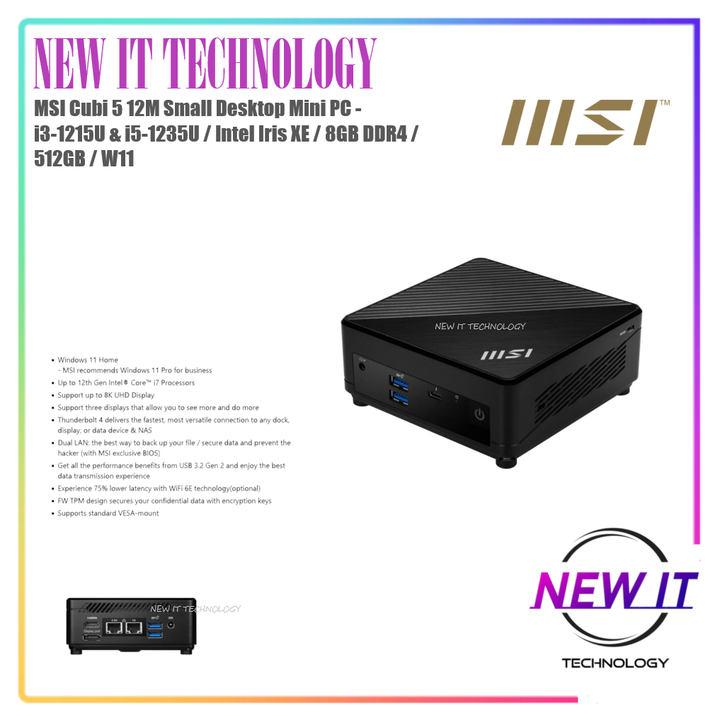 MSI Cubi 5 12M Small Desktop Mini PC - i3-1215U & i5-1235U / Intel Iris ...