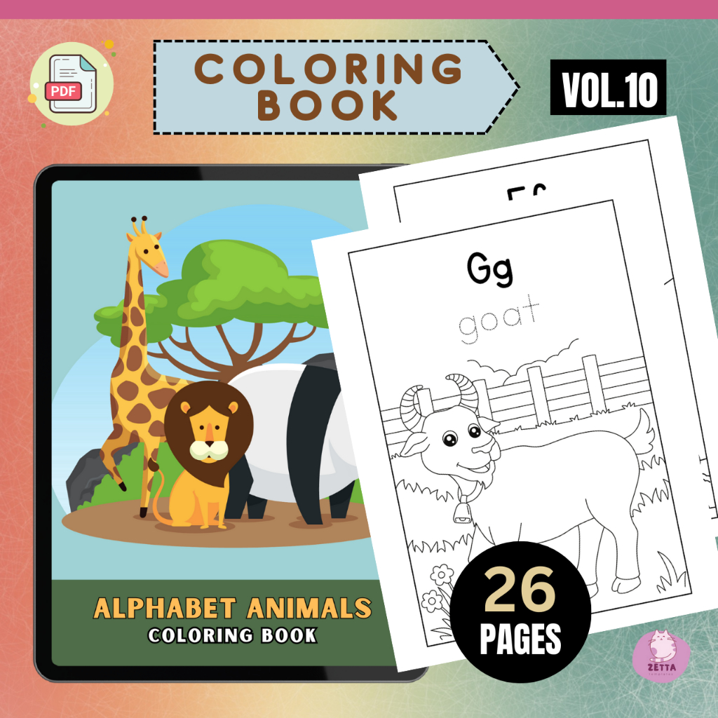 Animal Alphabet Coloring Book Printable Coloring Book for Kids Stress ...
