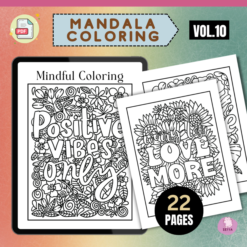 Mindful Coloring Book Positive Quotes Worksheet Printable Adult ...