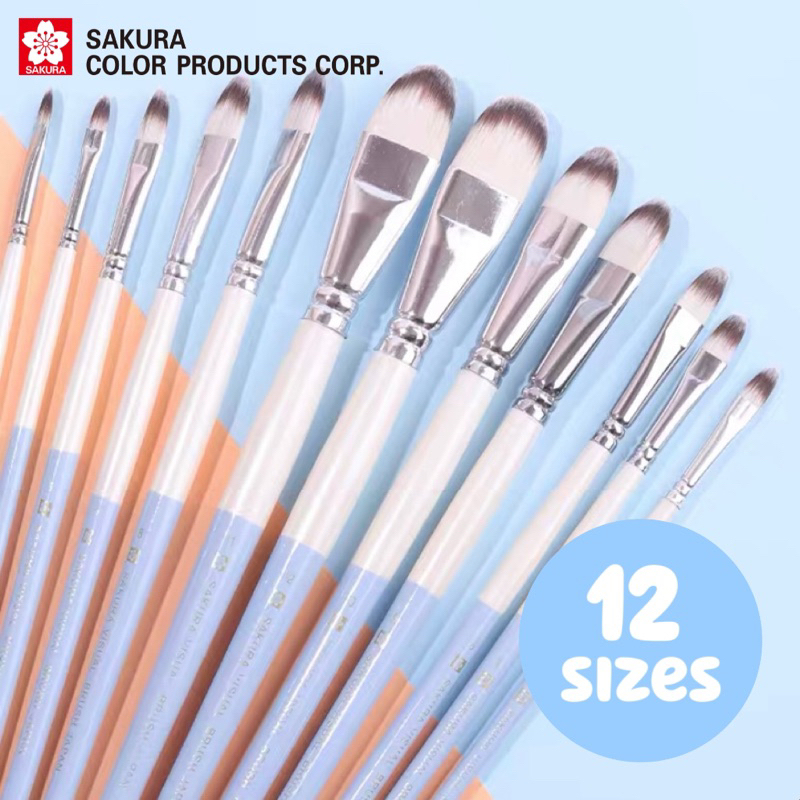 🇲🇾 Sakura Pastel Nylon Filbert Paint Brush 12 Sizes Acrylic Brush ...