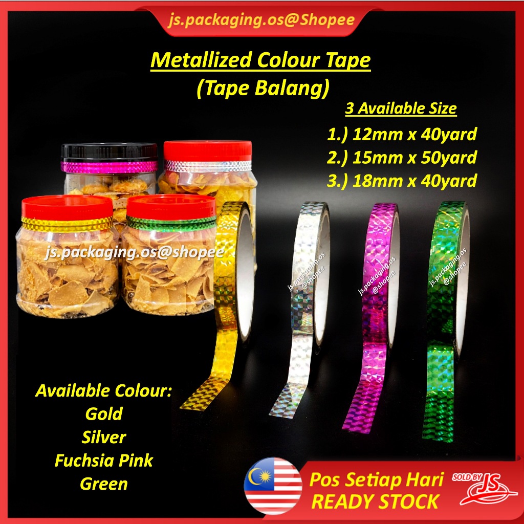 Tape Pelekat Balang / Shiny Wrapping Tape Gold/Silver/Fuchsia Pink ...