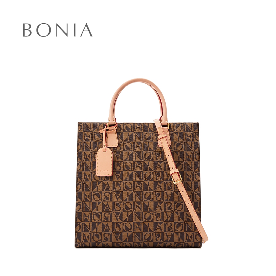 Bonia Beige Veronica Monogram Satchel Bag | Shopee Malaysia