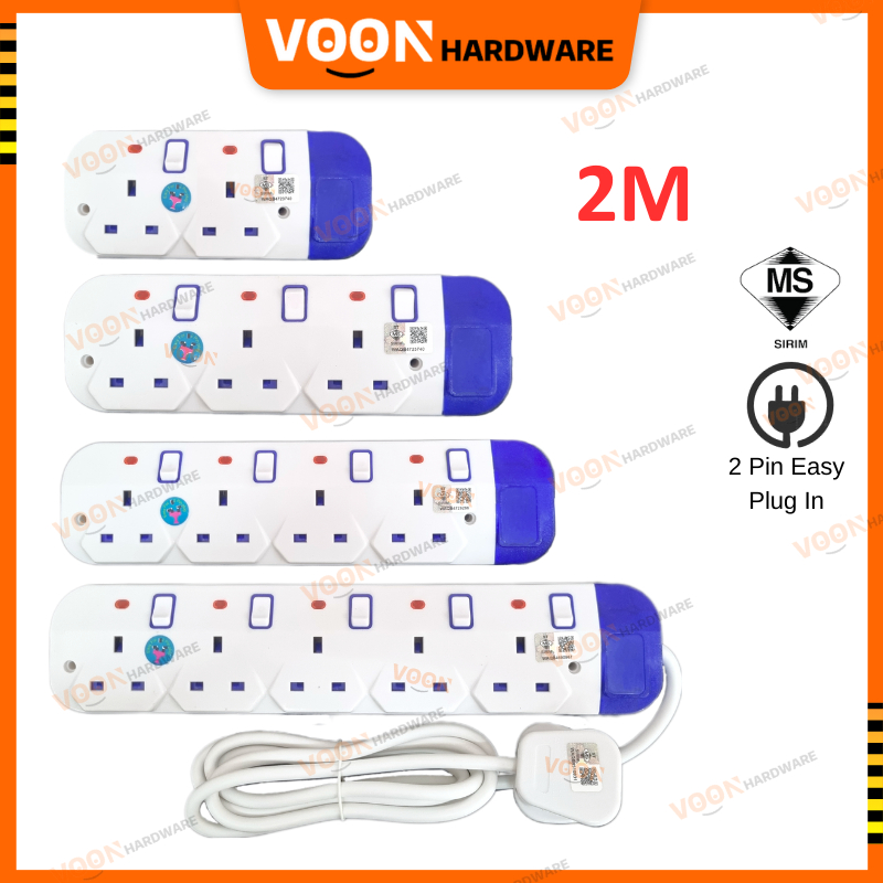 Voon [sirim] 2 Meter Extension Wire 3 4 5 Way Gang 1 25mm X 3c Portable Trailing Socket Cable
