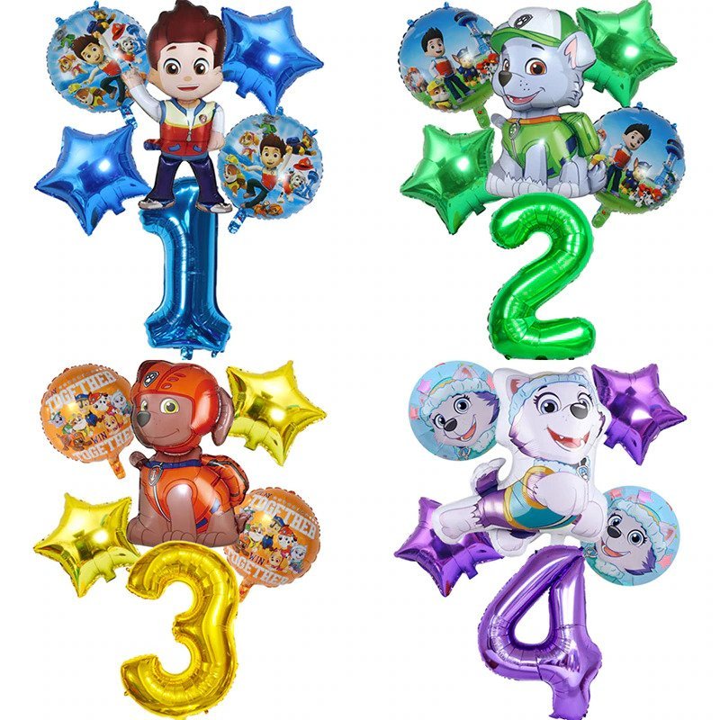 Paw Patrol The Mighty Dog Skye Chase Marshall Rubble Birthday Party Decoration Latex Foil ...
