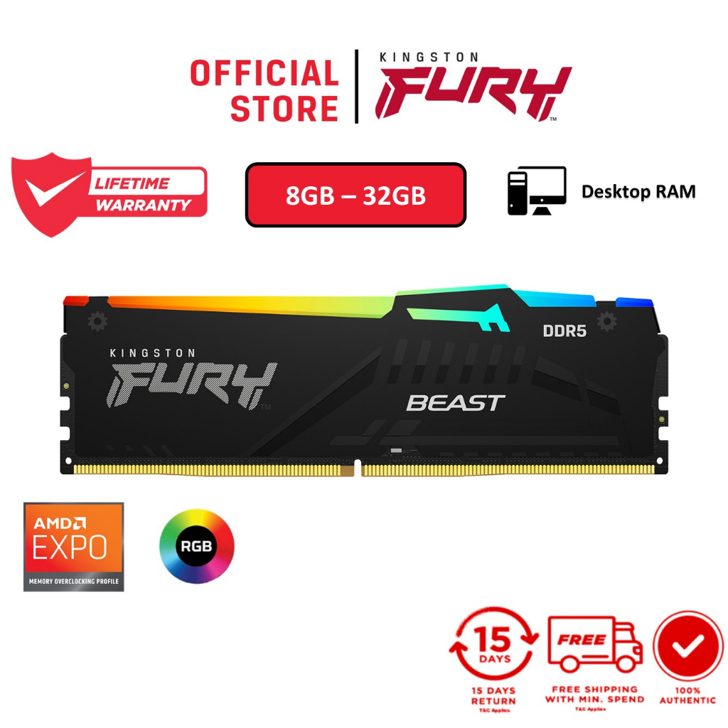 Kingston Fury Beast RGB DDR5 EXPO 5200Mhz/5600Mhz/6000MHz/6400MHz Desktop AMD Ryzen Gaming ...