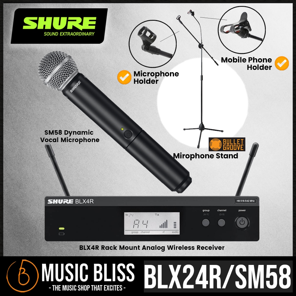 Shure BLX24R/SM58 Handheld Wireless System, BLX4R Wireless Transmitter ...