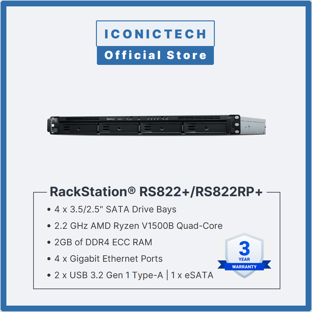 Synology 0TB~72TB RackStation RS822RP+ 4-Bay NAS Enclosure Option ...