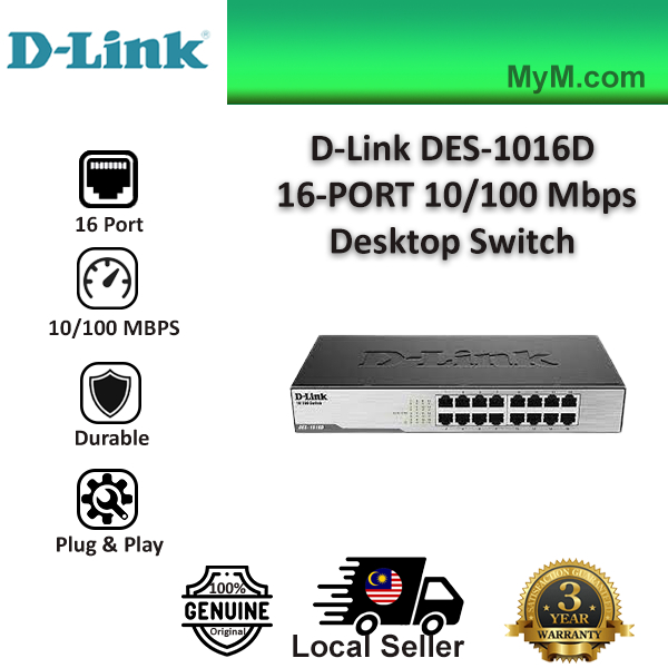 Dlink DES-1016D 16 Port Fast Ethernet Unmanaged Desktop Switch /1Year ...