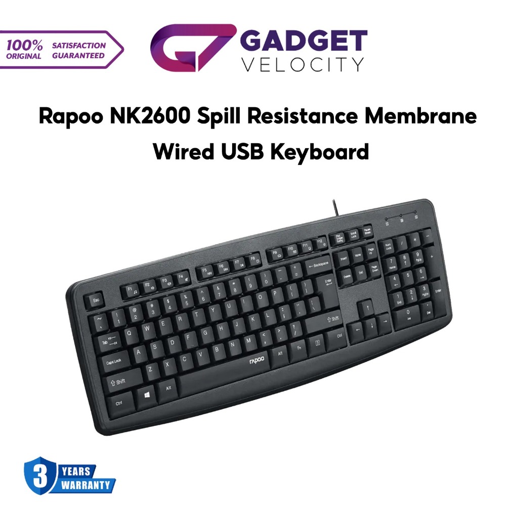 Rapoo NK2600 Spill Resistant Membrane Wired USB Keyboard | Shopee Malaysia