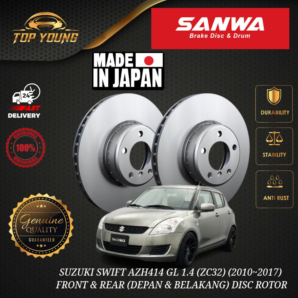 SUZUKI SWIFT [2012~2017] AZH414 GL 1.4 ( ZC32 ) FRONT (DEPAN) / REAR (BELAKANG) DISC ROTOR SANWA ...
