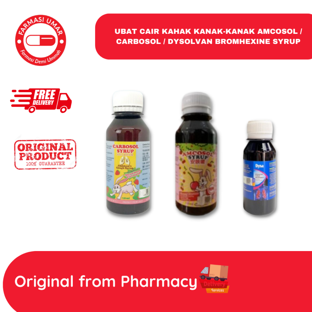 Ubat Cair Kahak Kanak-Kanak Amcosol / Carbosol / Dysolvan Bromhexine ...