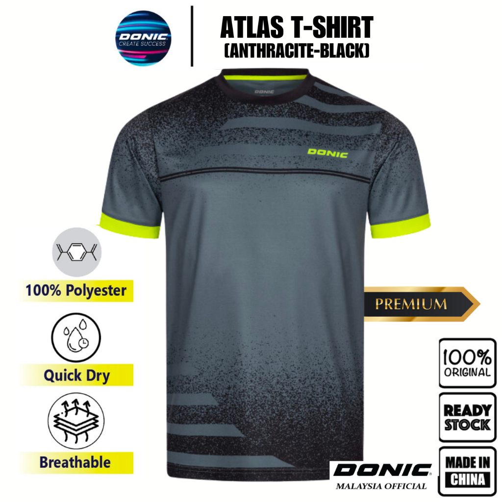 Donic Atlas T-shirt (Anthracite-Black) Premium Polyester Quality Table Tennis Textiles | Shopee ...
