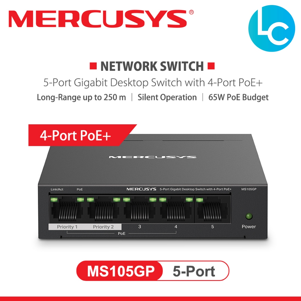 Mercusys MS105GP 5-Port Gigabit Desktop Switch with 4-Port PoE+ ...
