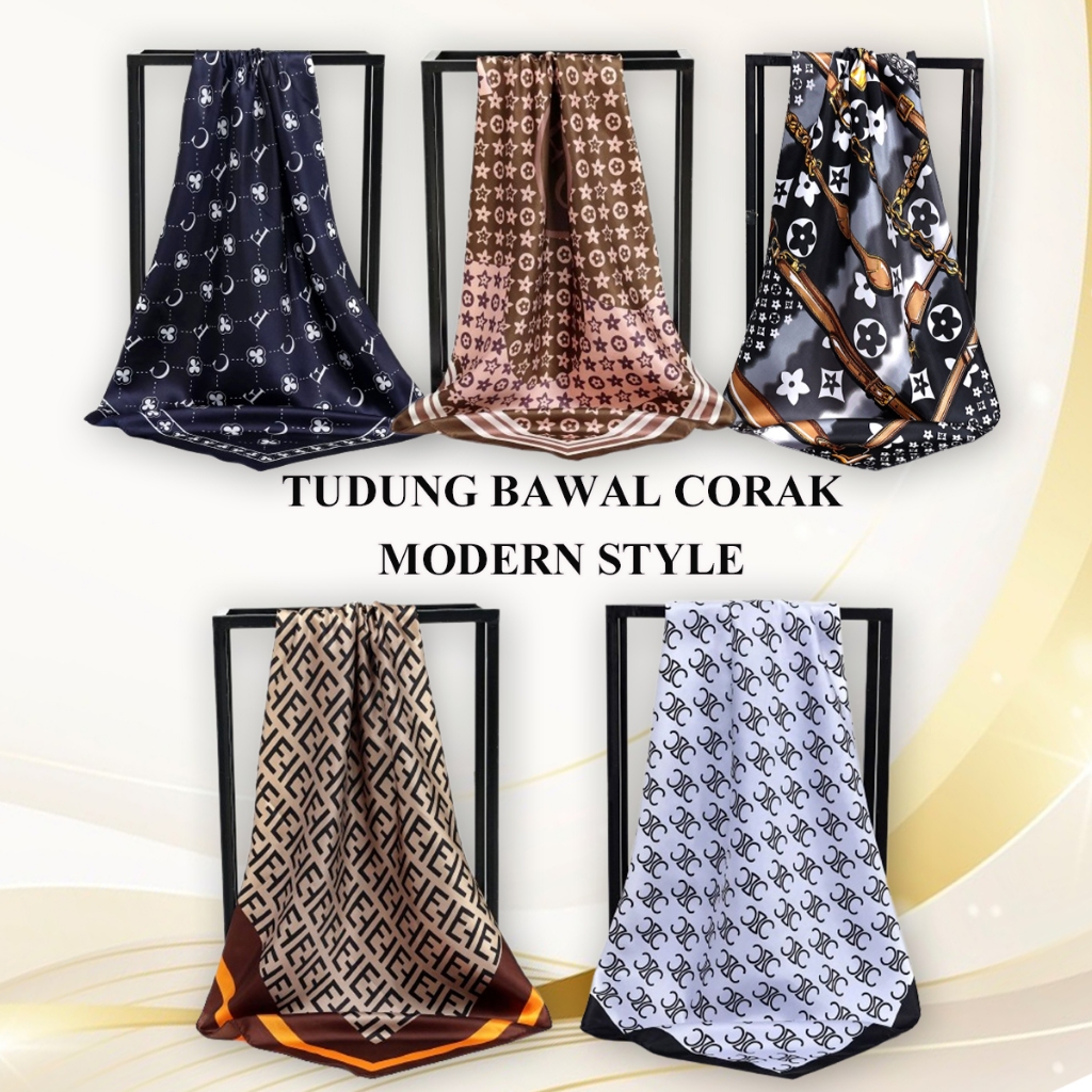 Bawal tudung corak satin bidang 43 printed square hijab tudung viral ...