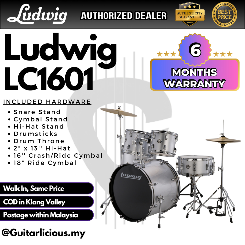 Ludwig LC1601 Accent Fuse 5-Piece Drums Set - Silver Foil ( LC 1601 ...