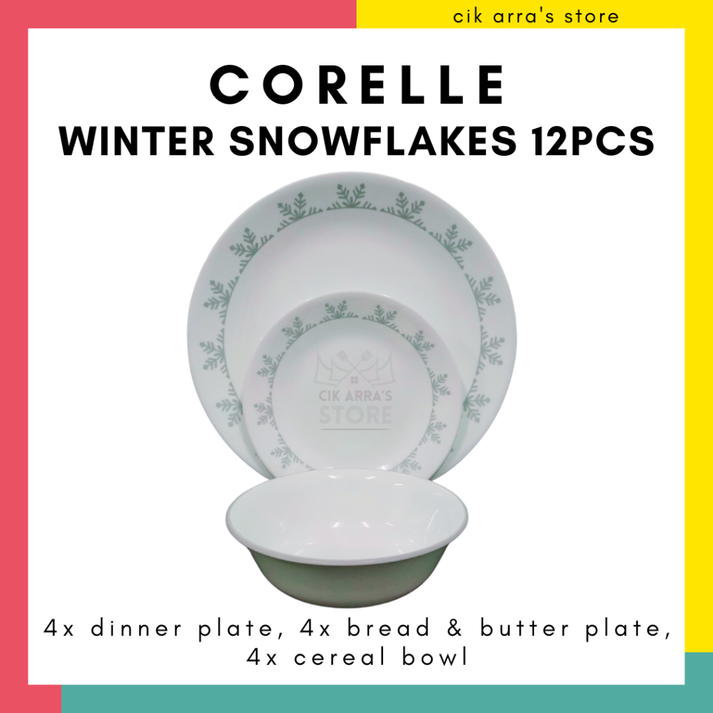 12pcs Corelle Winter Snowflake Limited Edition Dinnerware Set Pinggan ...
