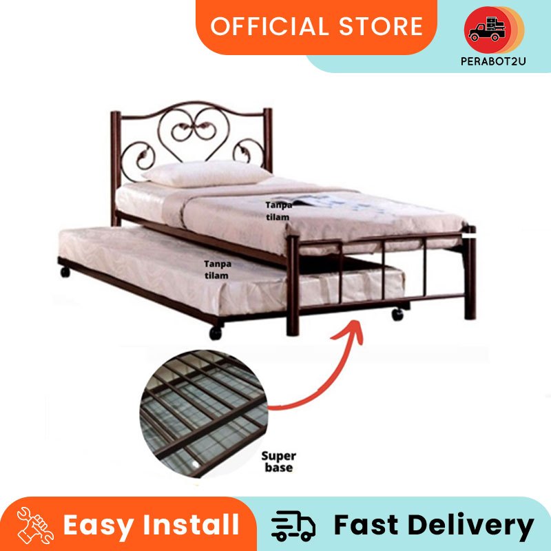 P2U katil single Super base !!! 3feet Single Metal Bed with Pull Out ...
